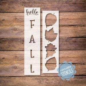 Hello Fall Stencil With Big Leaves for Painting Signs, Reusable Mylar Stencil, Big Fall Leaf ...