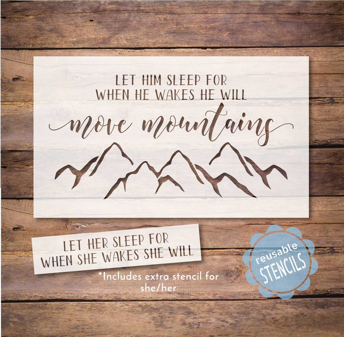 Nursery Stencil for Baby's Room / Let Him Sleep He Will Move Mountains ...
