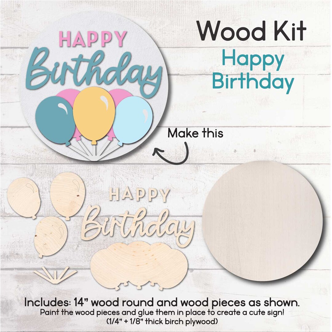 DIY WOOD KIT / Happy Birthday Balloons Door Hanger Kit / Craft Gift ...