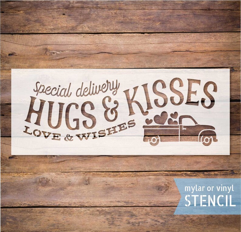 HUGS and KISSES Stencil Reusable Stencil Valentine Stencil | Etsy