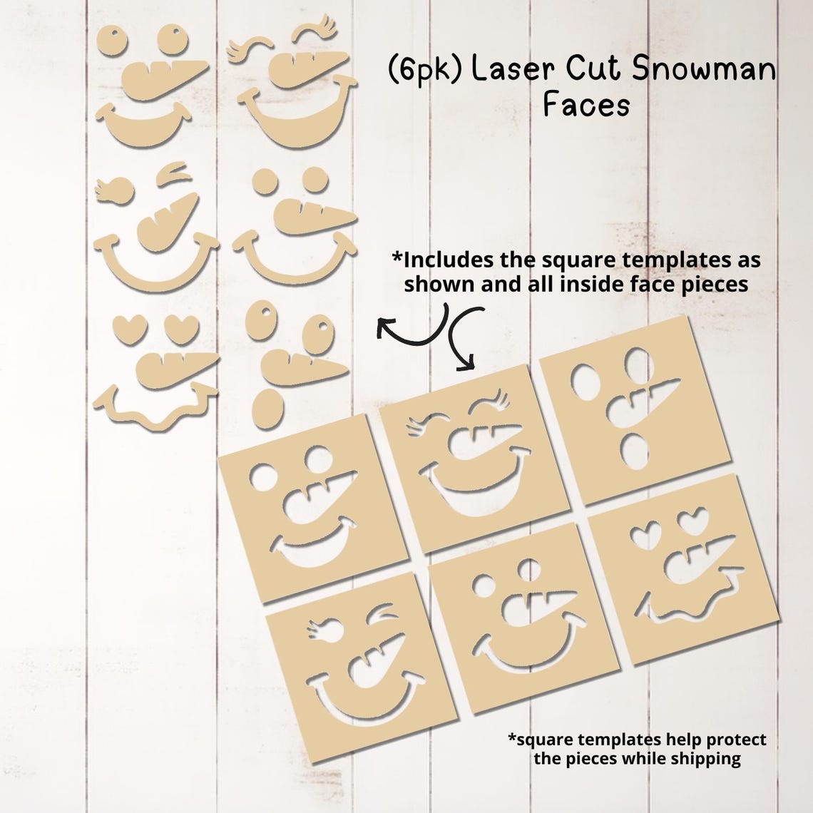 Snowman Faces 6 Pack WOOD Cut-outs / DIY Snowman Kit / Easy Craft Idea ...