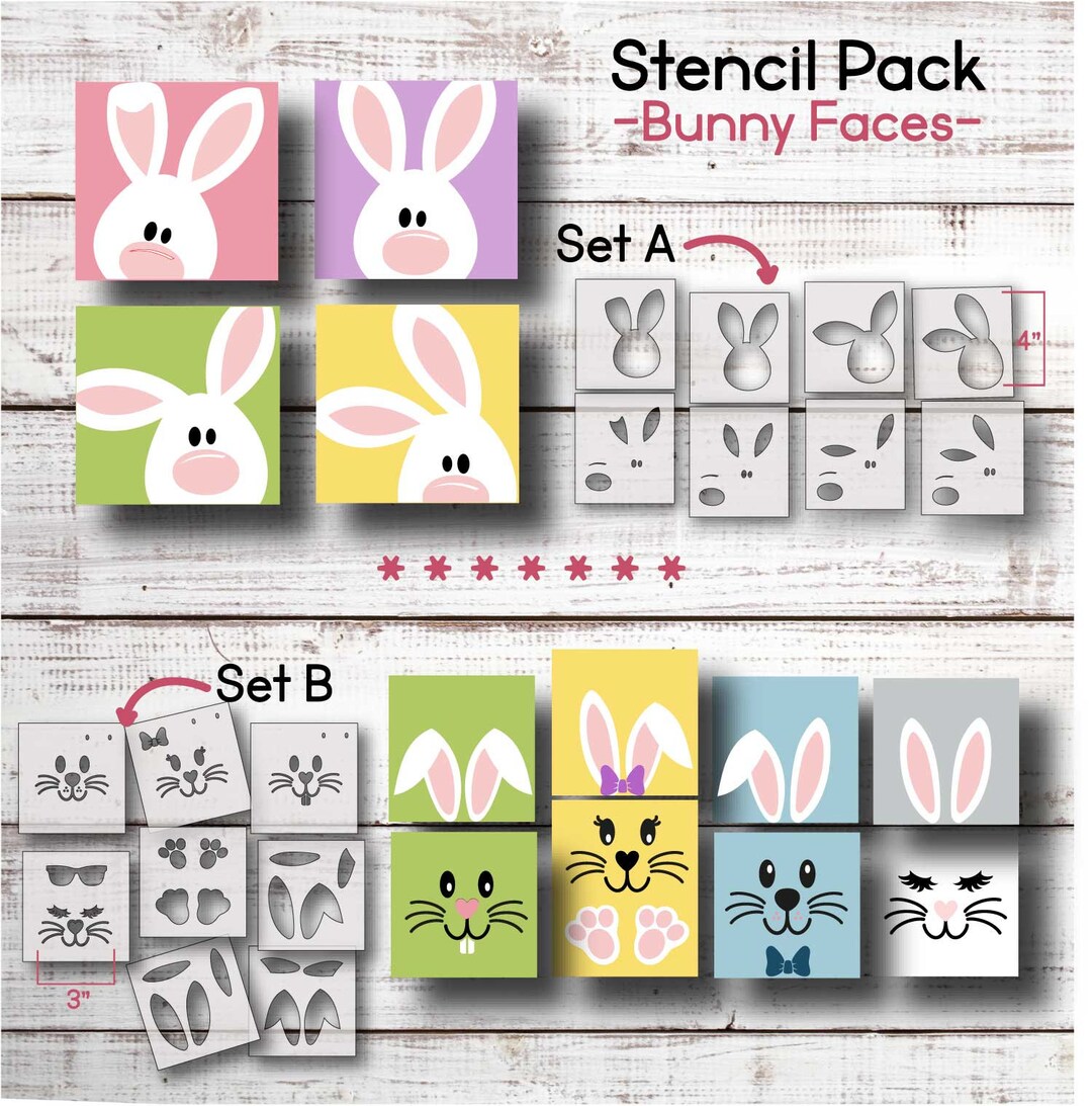 Cute Bunny Face Stencils for Easter Blocks, Reusable Cartoon Bunny Stencils for Crafting, DIY ...