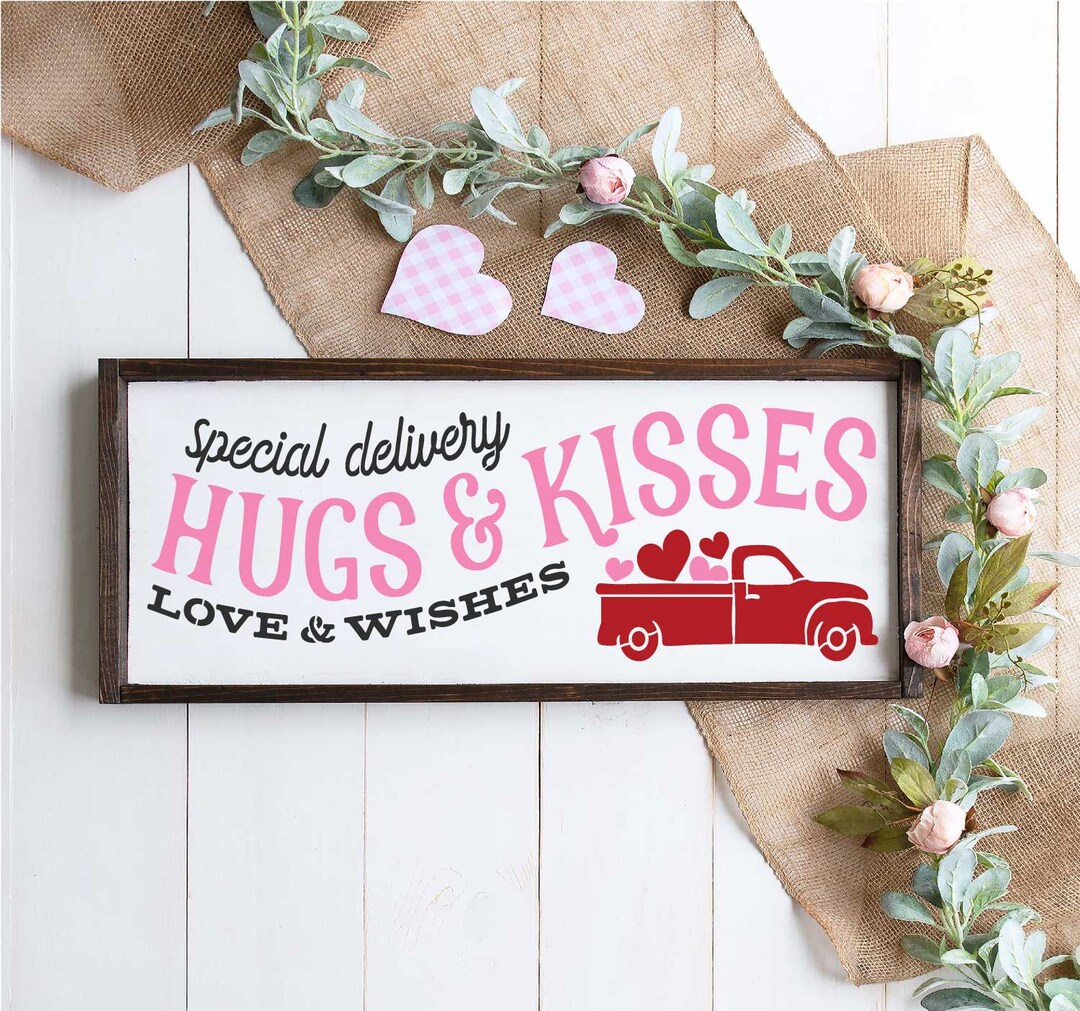 HUGS and KISSES Stencil, Reusable Stencil, Valentine Stencil, Valentine ...