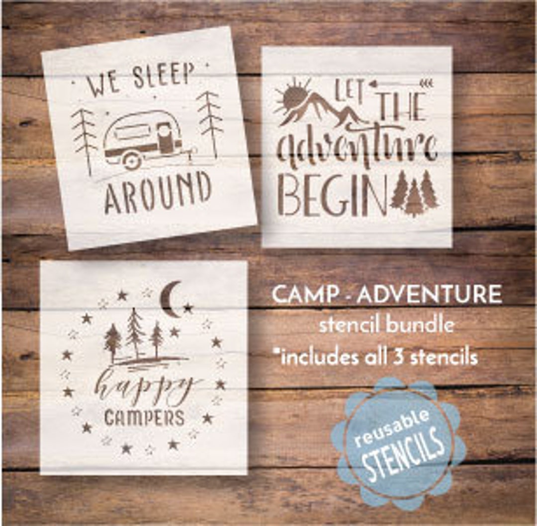Camper Stencil Bundle, We Sleep Around, Happy Camper Stencil, Let the ...