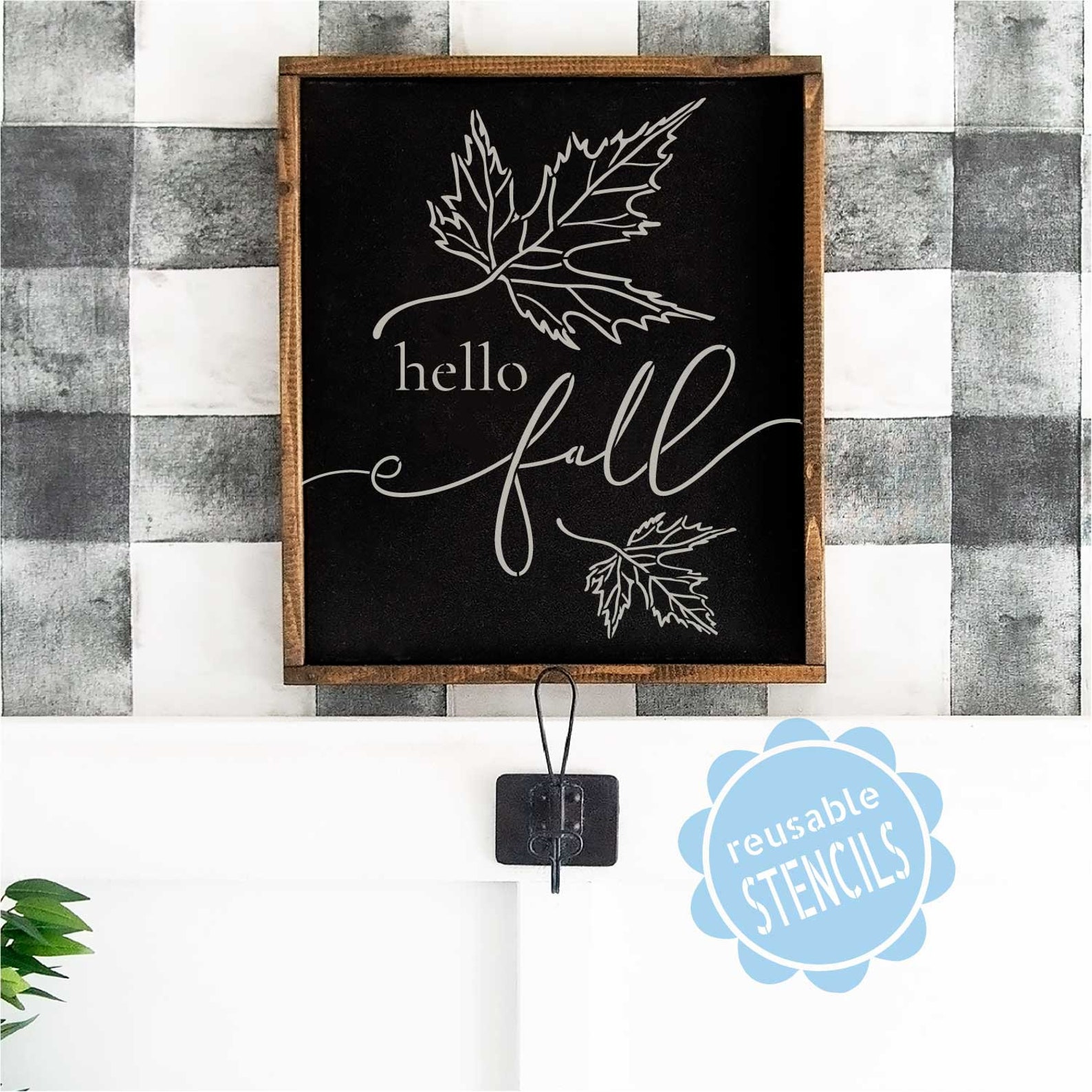 Hello Fall Stencil With Big Leaf Design, Mylar Reusable Stencil for Painting, Fall Stencil for ...