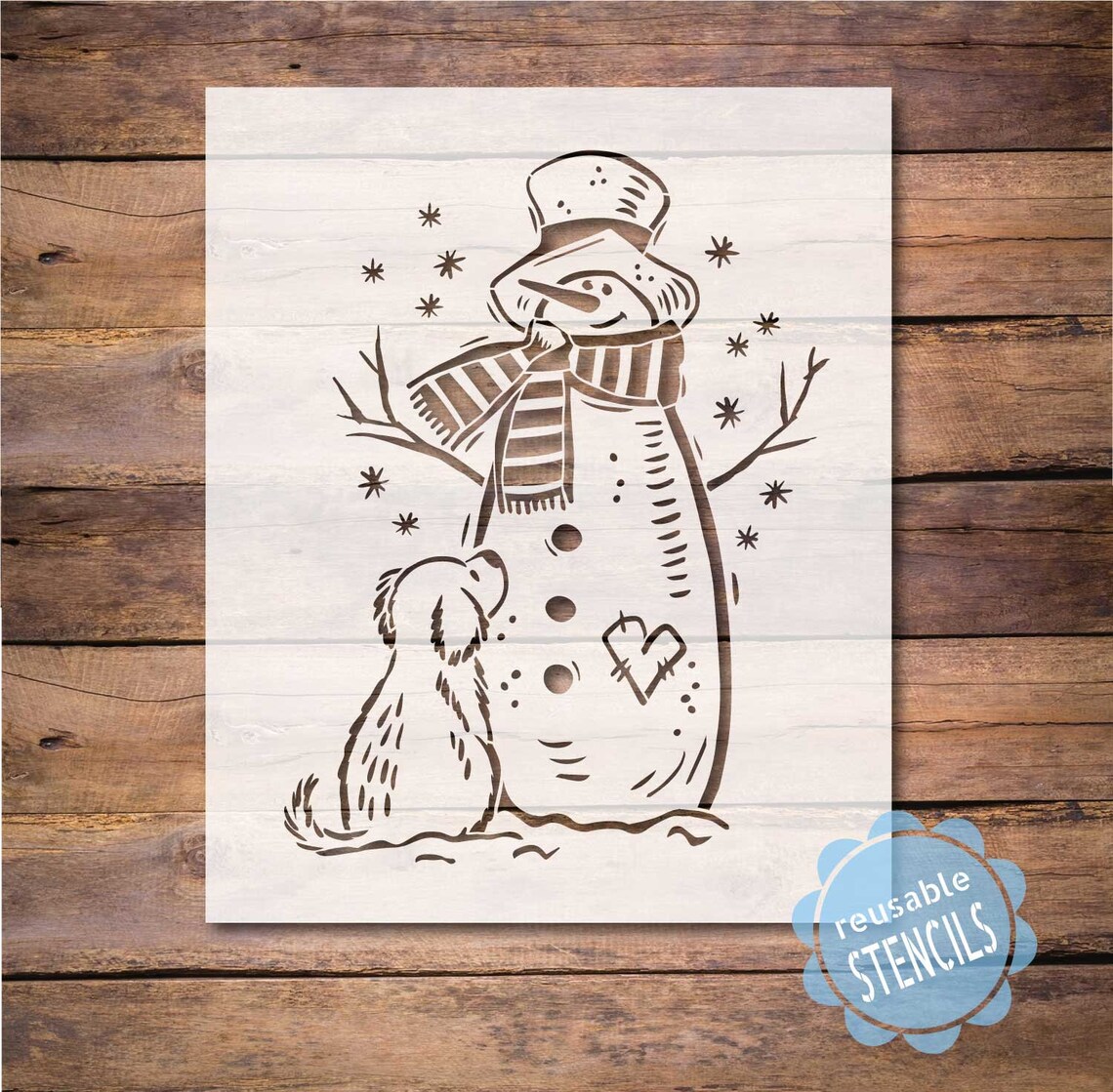 Snowman With Puppy STENCIL, Cute Snowmen Stencil, Winter Snowman ...