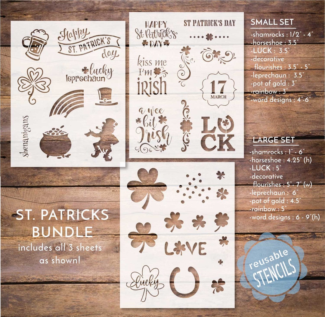 St. Patricks Day Stencil Bundle, Shamrock Stencils, Horseshoe Stencil ...