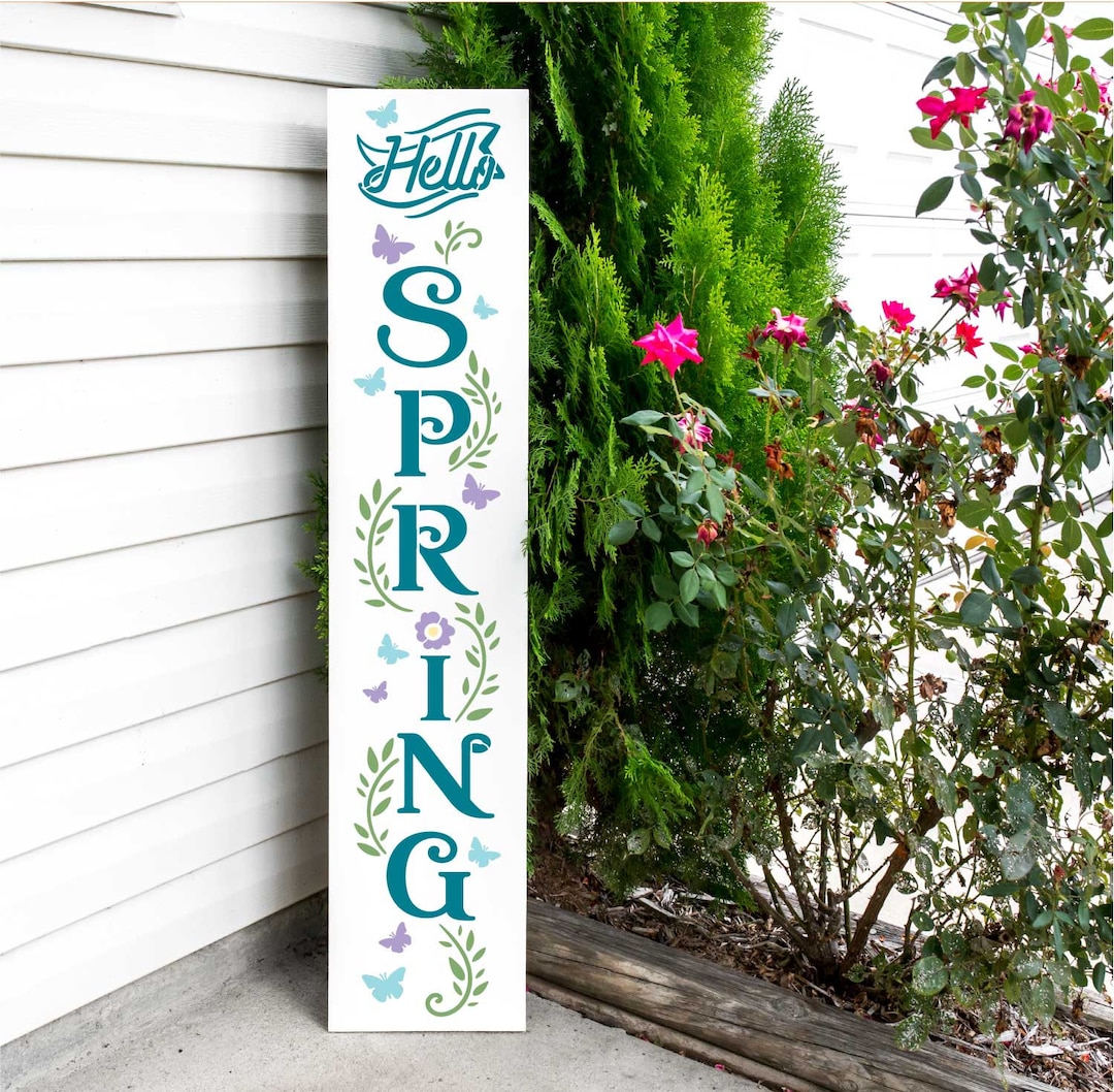 Hello Spring Stencil With Butterflies - Large Reusable Mylar Stencil ...