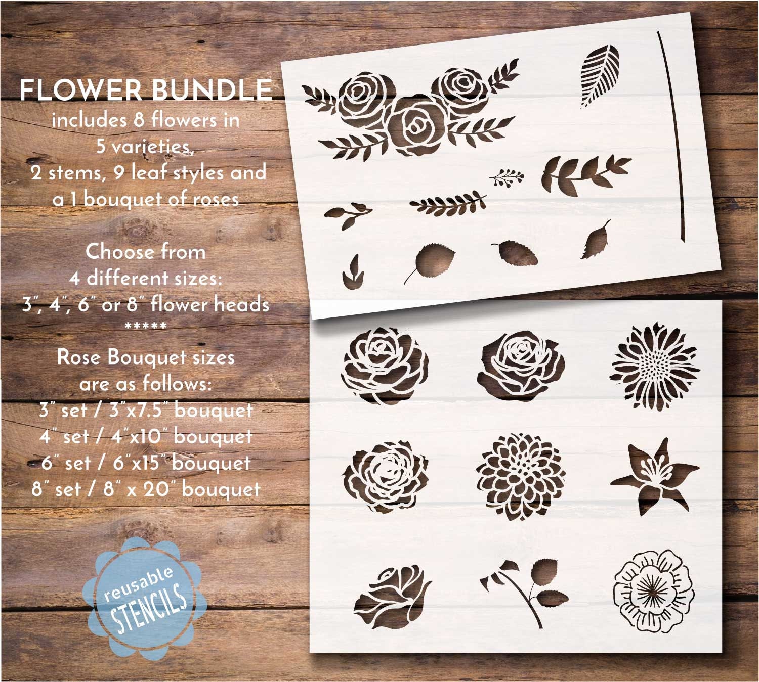 Flower blossom stencil bundle flower stencils rose stencil | Etsy
