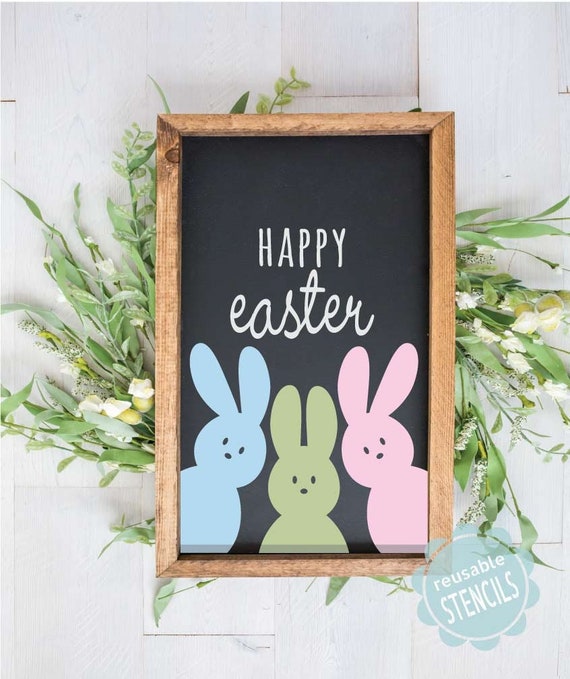 Happy Easter Stencil With Peep Bunny Silhouettes for Spring | Etsy
