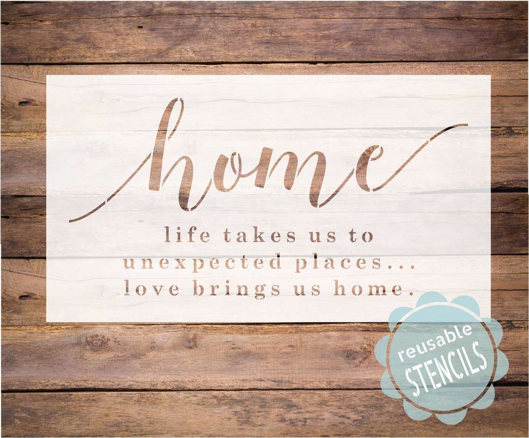 Home STENCIL / Love Brings Us Home / Farmhouse Stencil / Welcome Home ...
