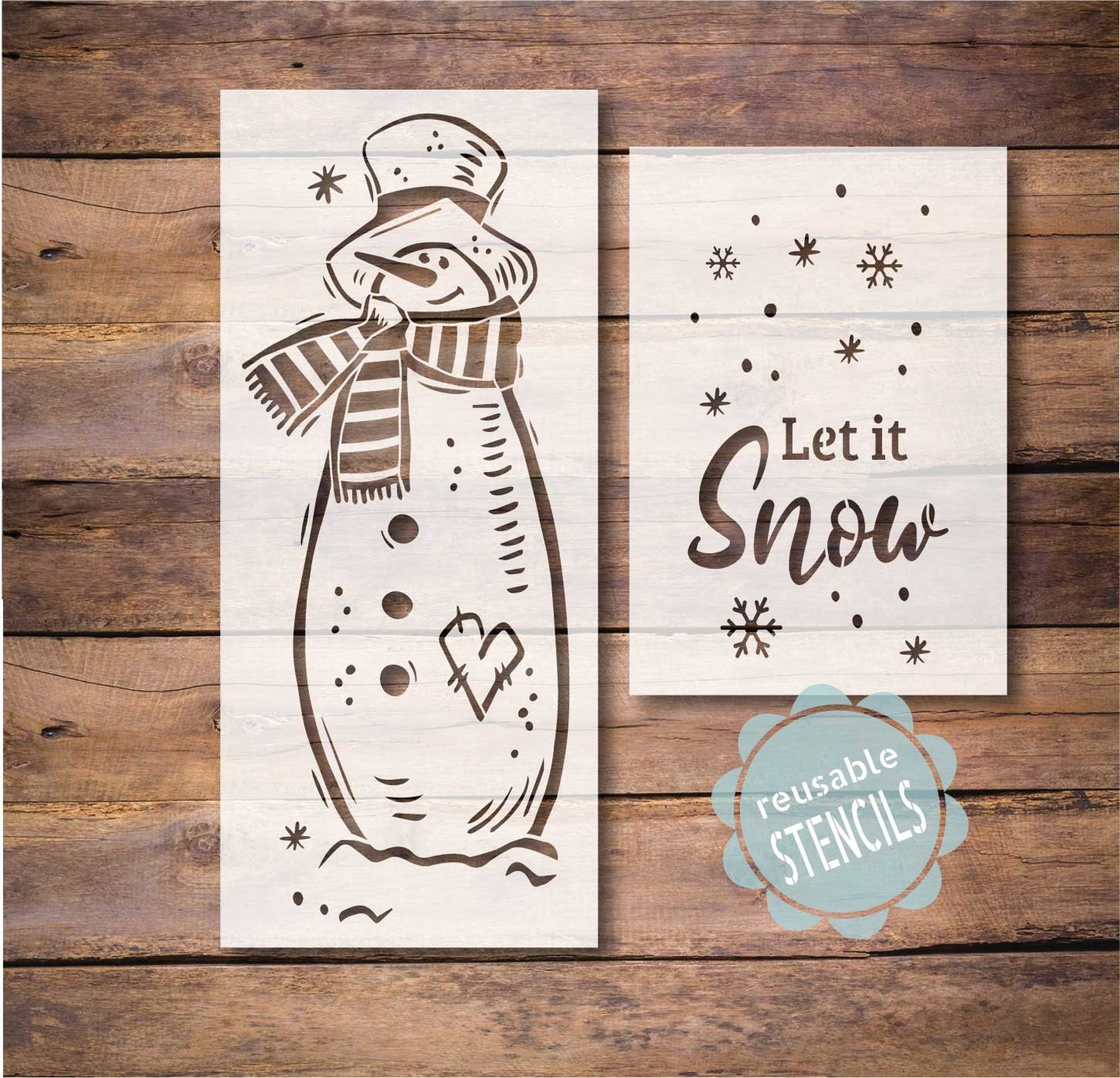 Snowman Sketch Porch STENCIL, Cute Snowmen Stencil, Let It Snow Winter ...