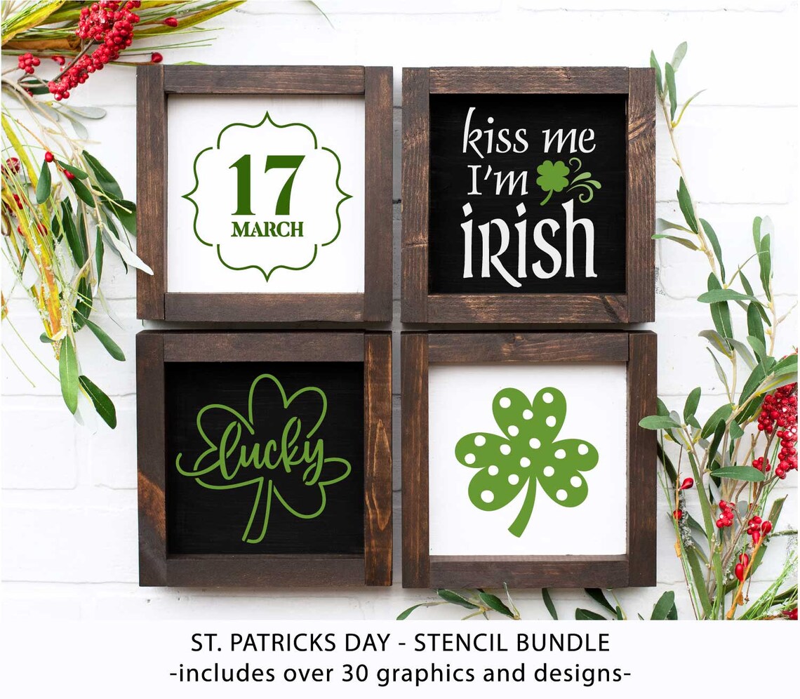 St. Patricks Day Stencil Bundle, Shamrock Stencils, Horseshoe Stencil ...