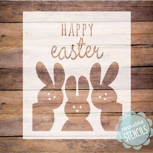 Happy Easter Stencil With Peep Bunny Silhouettes for Spring Home Décor ...