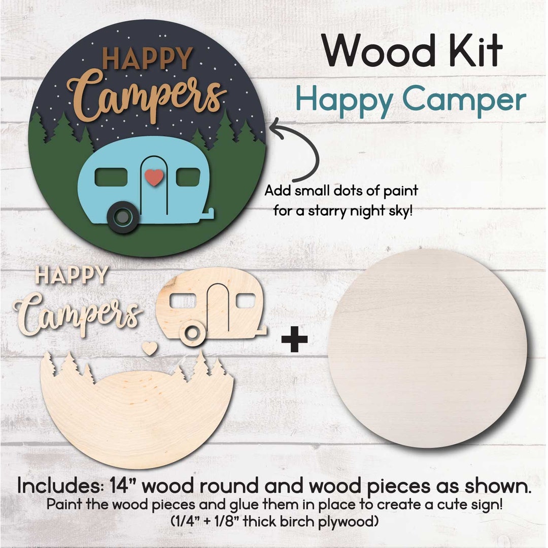WOOD KIT / Happy Campers Door Hanger Kit / Craft Gift Idea / Laser Cut ...