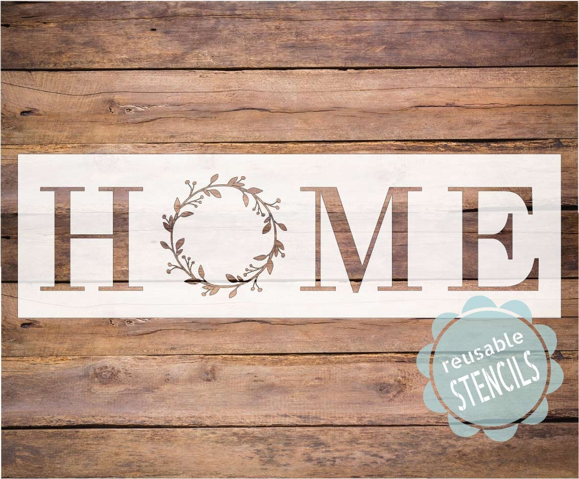 Farmhouse Home Stencil Home With Wreath Stencil Stencils for - Etsy