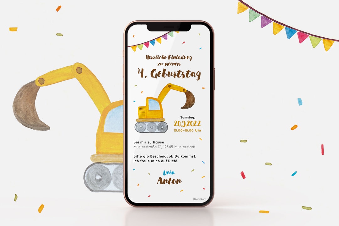Einladung Zum Bagger Geburtstag Digital - Etsy