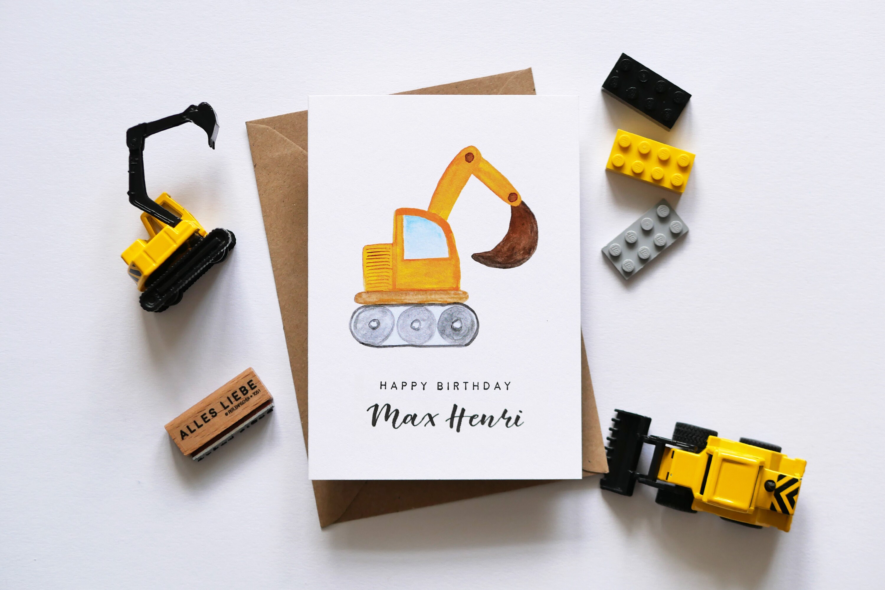 Bagger-Karte zum Geburtstag personalisiert und handgemalt | Etsy