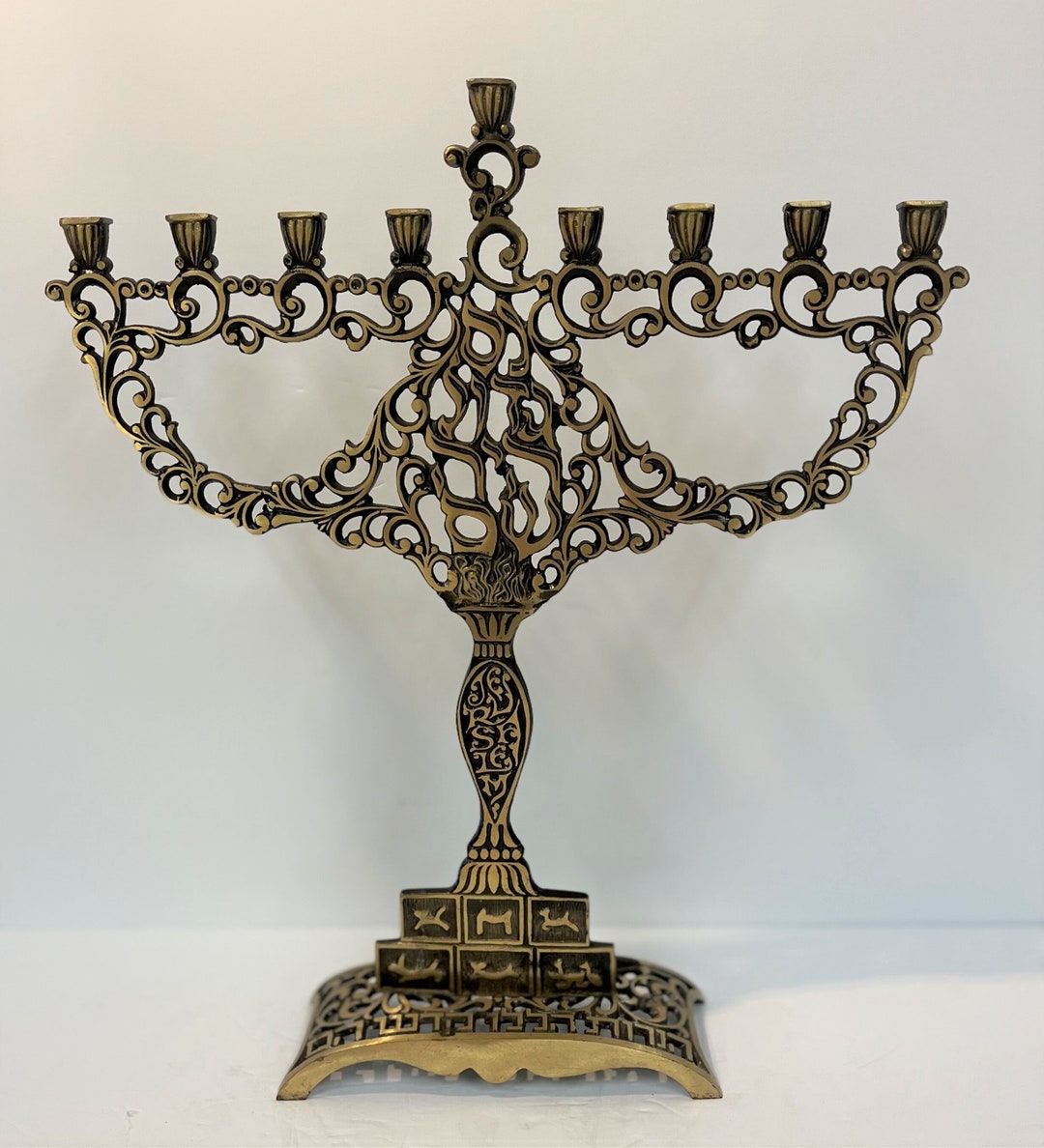 Beautifully Engraved Brass Menorah Made by Oppenheim in Israel - Etsy