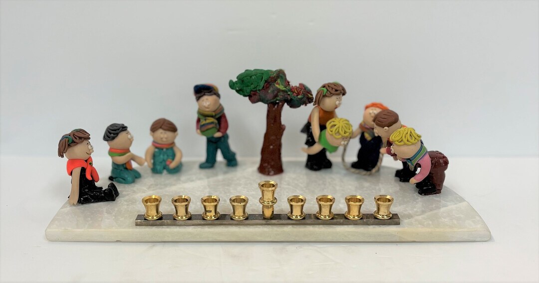 Artistic Menorah on Marble Base With Children Playing - Etsy