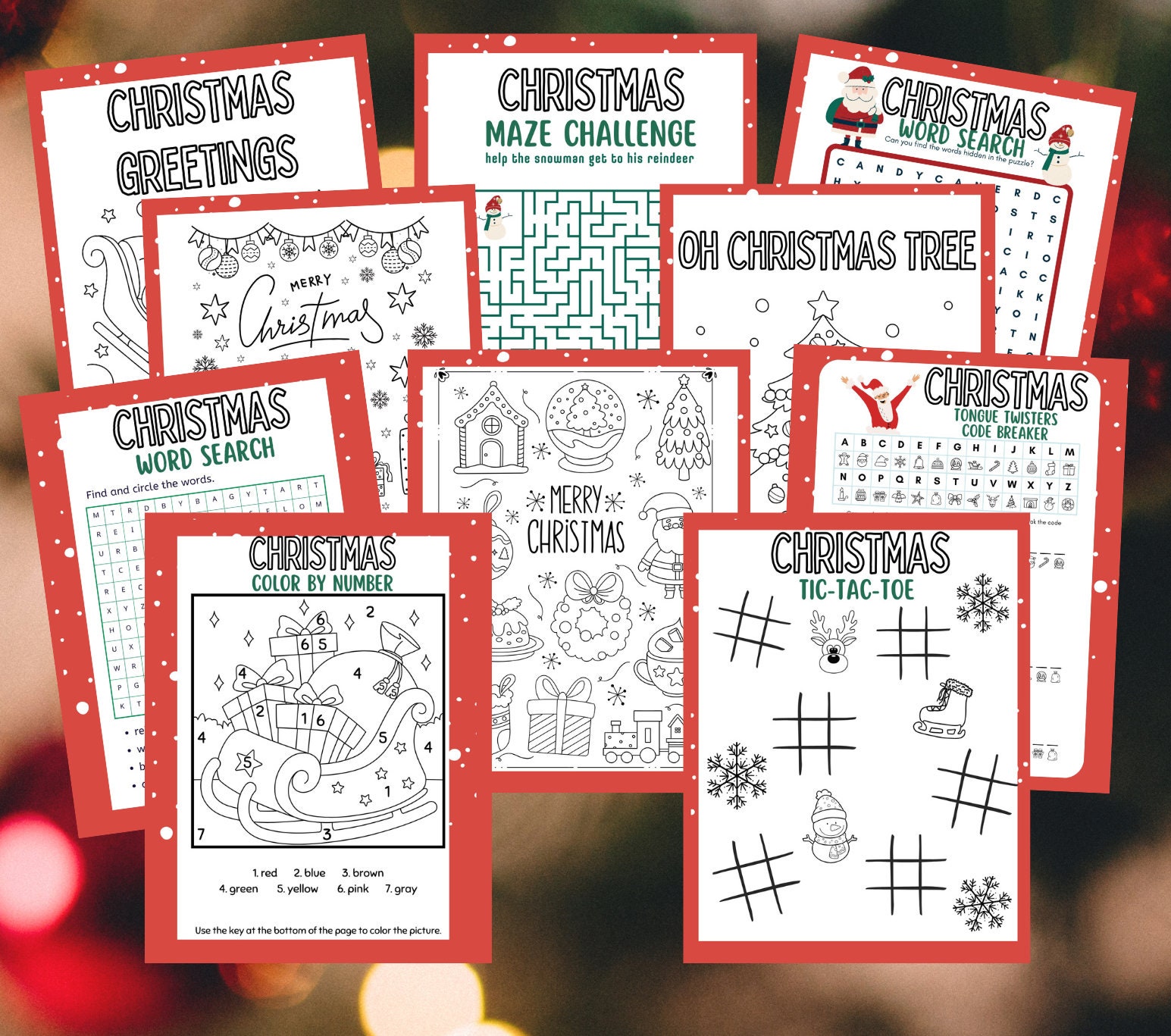 Printable Christmas Kids Activities Bundle Sheets, Christmas Coloring ...