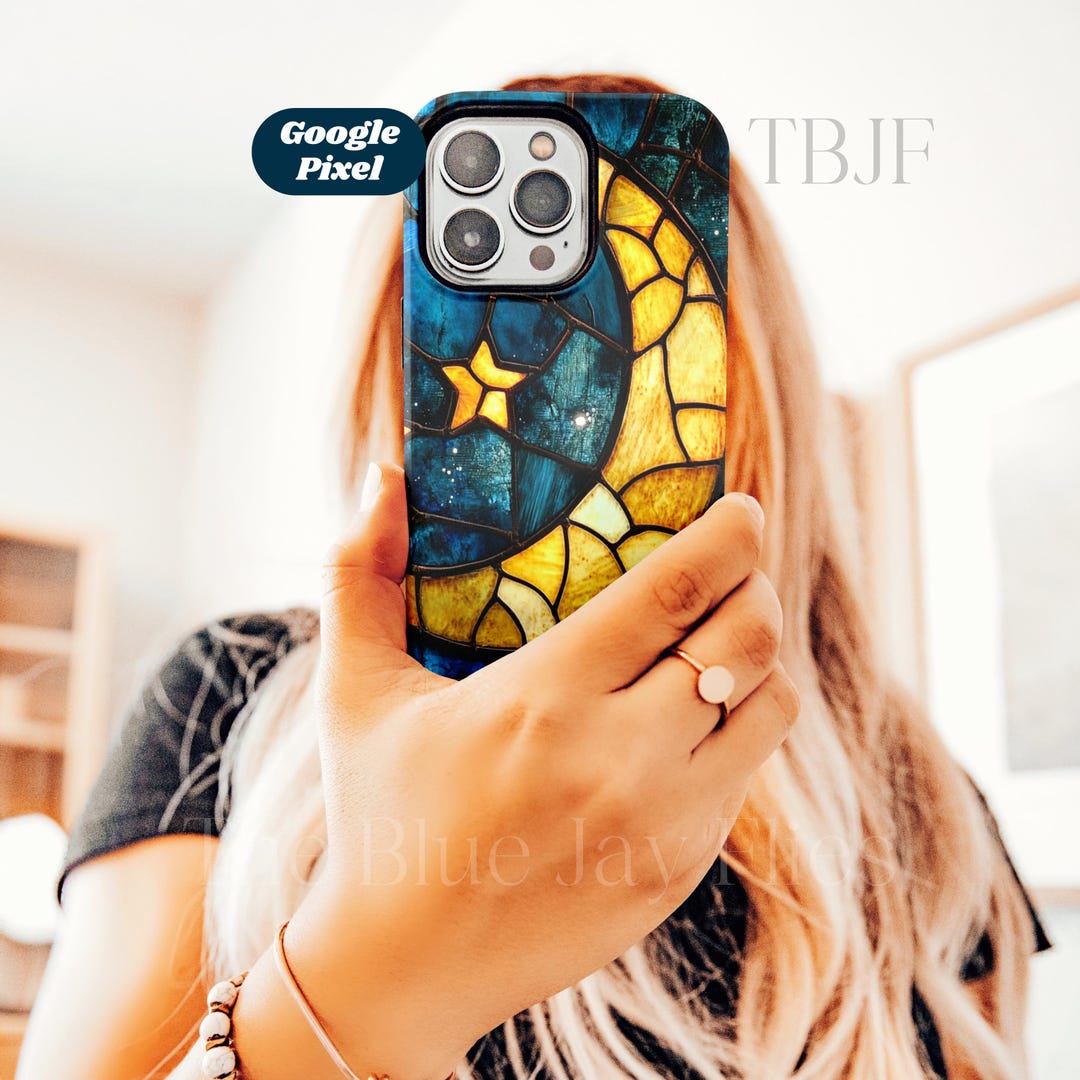 Crescent Moon & Star Celestial Google Pixel 9 8 7 6 5 4 3 Tough Phone Case Starry Night Sky ...