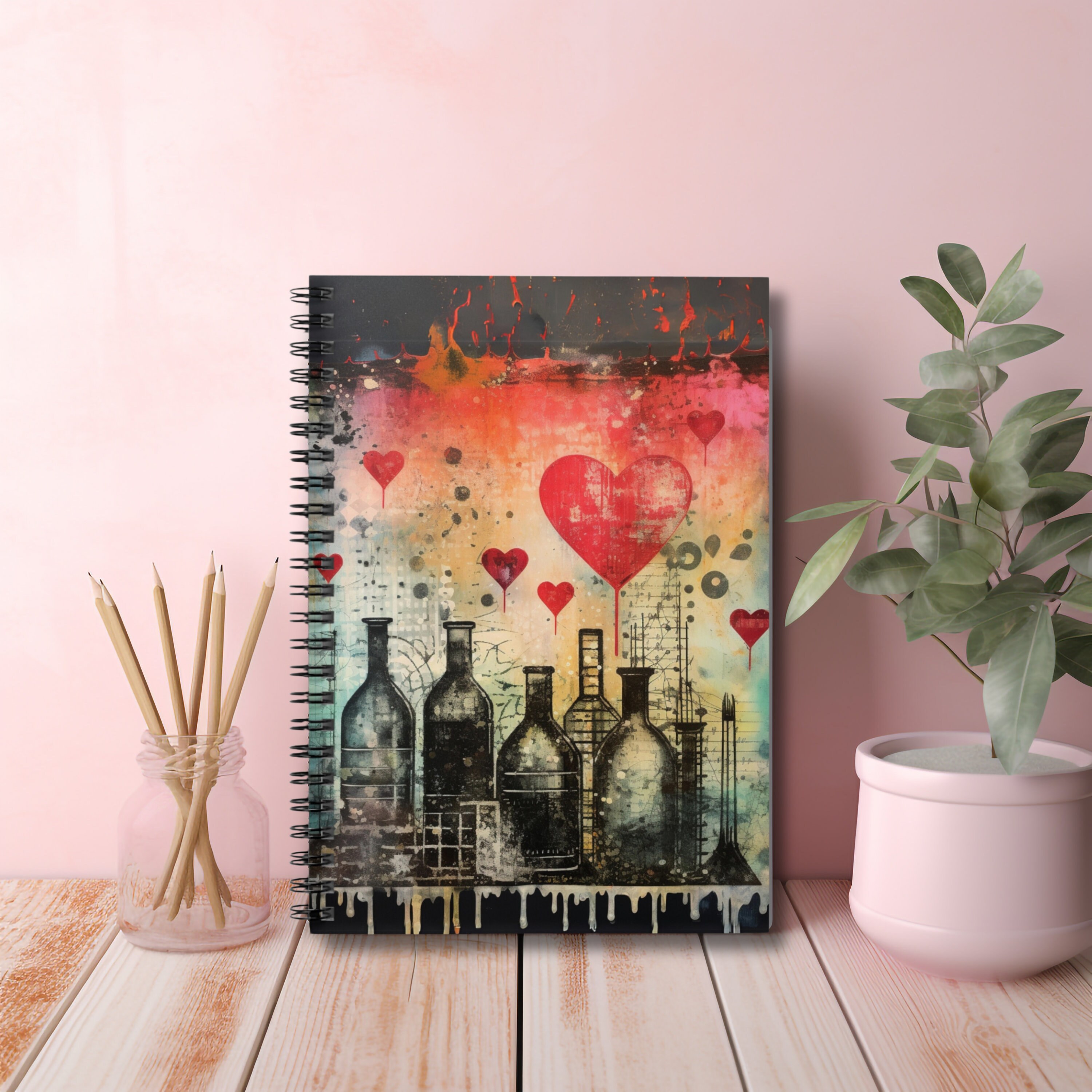 Love Potion Lab Bottles Spiral Notebook, Valentines Watercolor Art ...