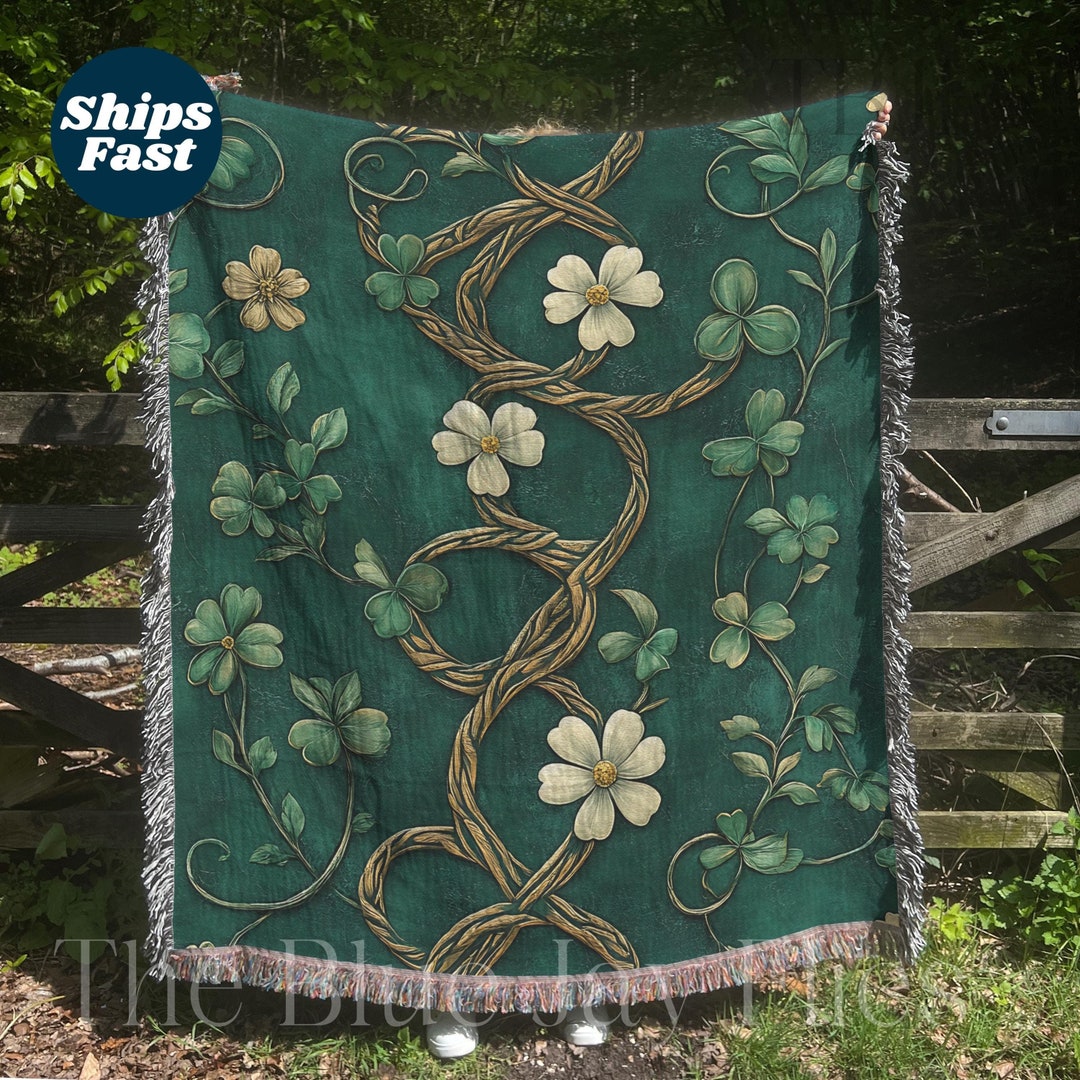 Celtic Knot & Clover Woven Throw Blanket, Talisman Gift for Irish Wife ...