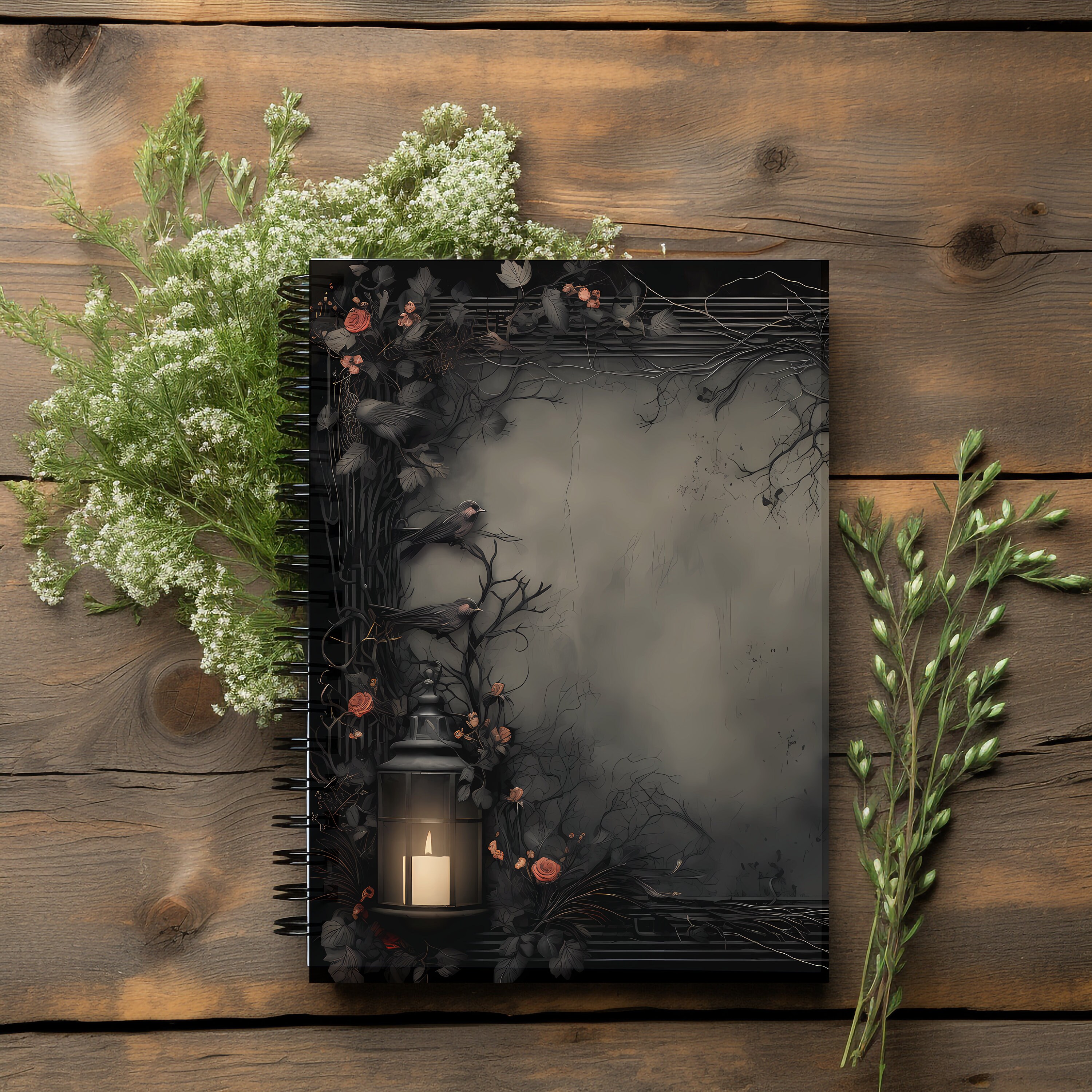 Gothic Lantern and Birds Spiral Notebook Creepy Cryptid Personal ...