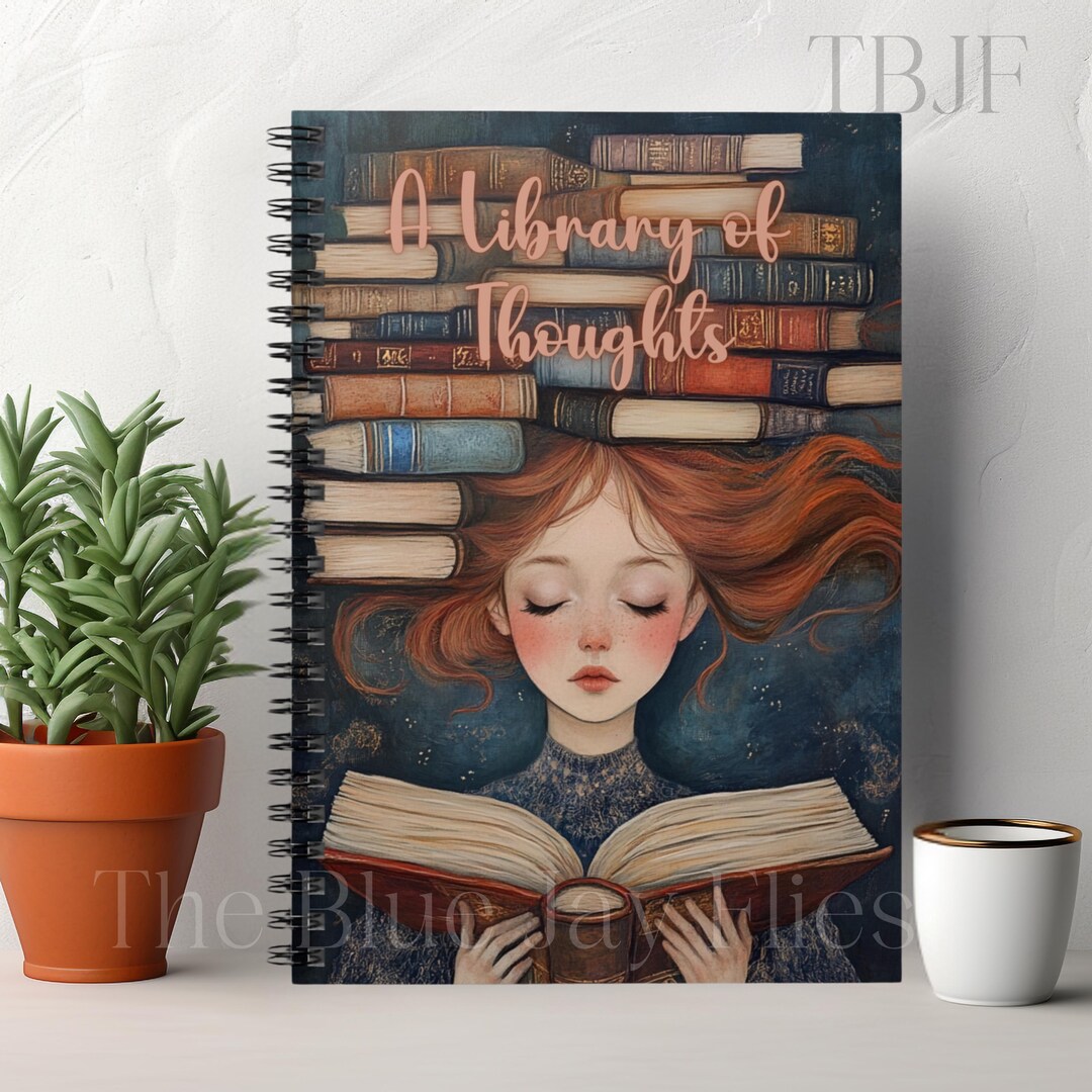 Whimsical Library of Thoughts Spiral Notebook, Bookish Gift for Her ...