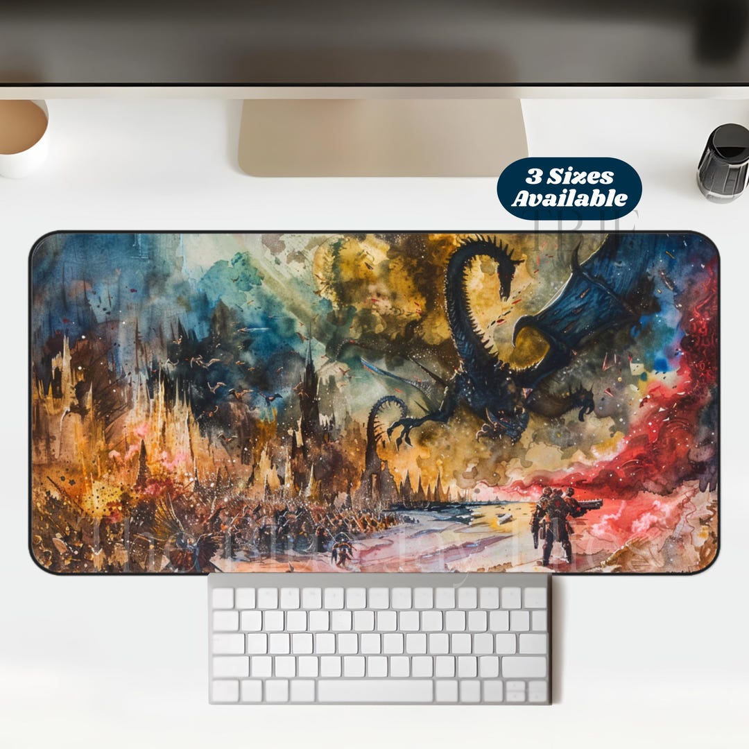 Mythical Dragon Design Gaming Keyboard Desk Mat, Fantasy Art Table Top ...