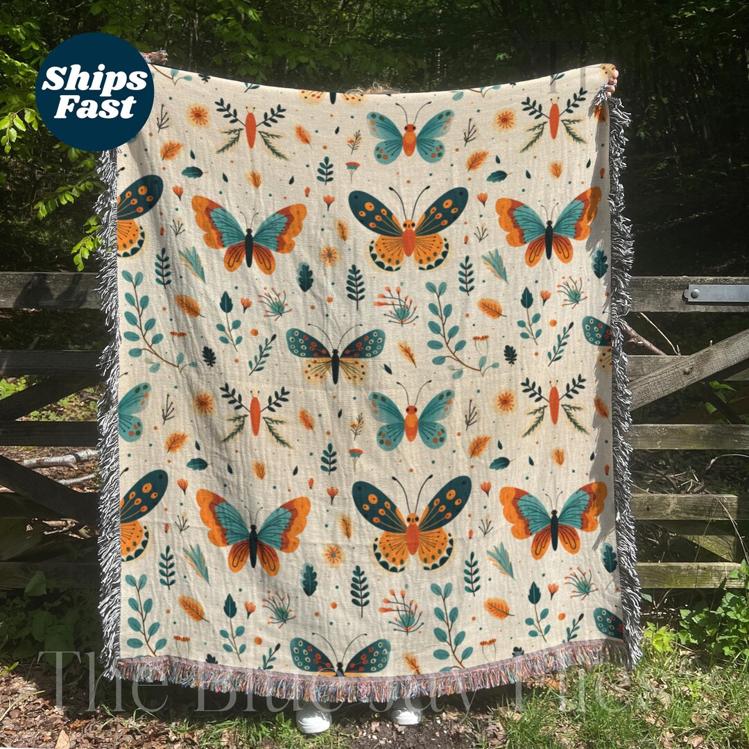 Boho Vintage Butterfly Woven Throw Blanket | Cottagcore Wall Hanging ...
