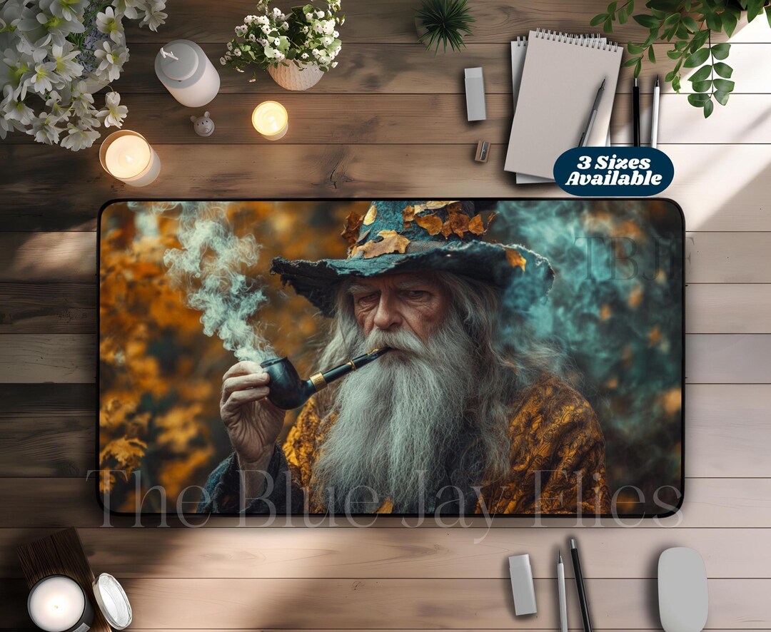 Enchanted Pipe Smoking Sage Desk Mat, Mystical Wizard Lover Home Office ...