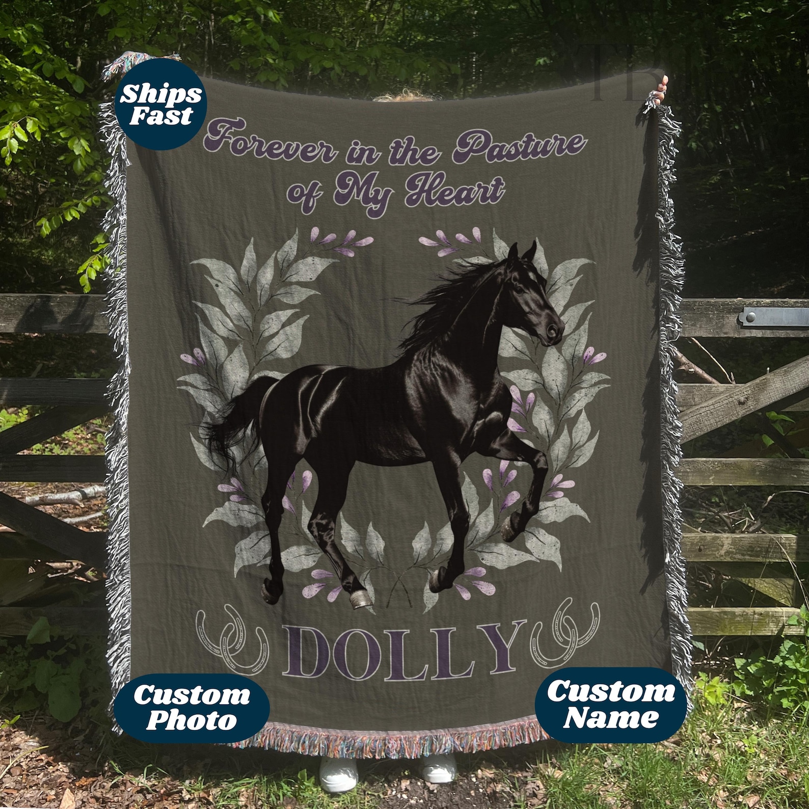 Horse Memorial Custom Photo Woven Throw Blanket, Personalized Pet Loss ...