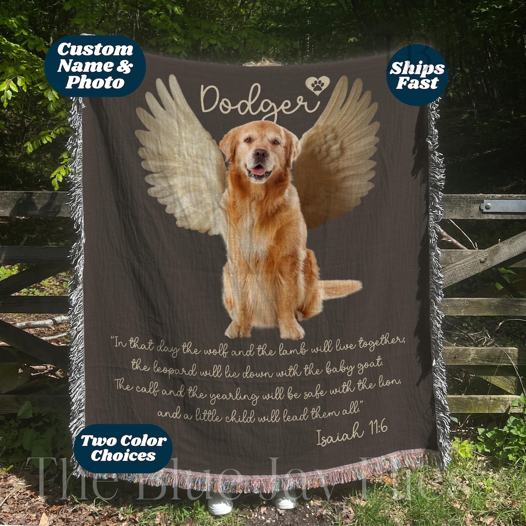 Dog Angel Custom Photo Woven Throw Blanket, Dog Loss Remembrance ...