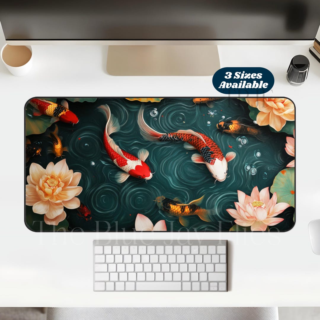 Serene Koi Fish Pond Desk Mat, Home Office Décor, Japanese Kawaii ...