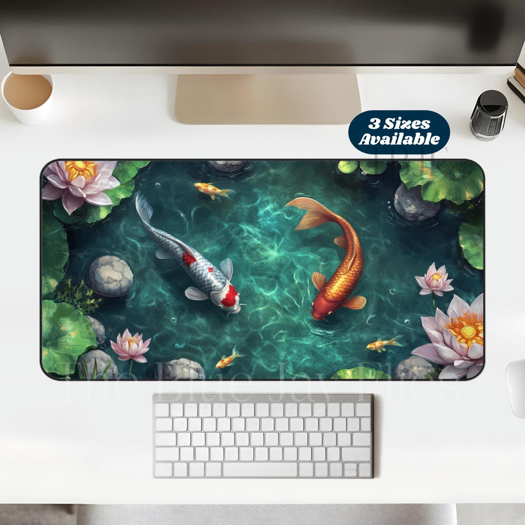 Serene Koi Fish Pond Desk Mat, Home Office Décor, Japanese Kawaii ...