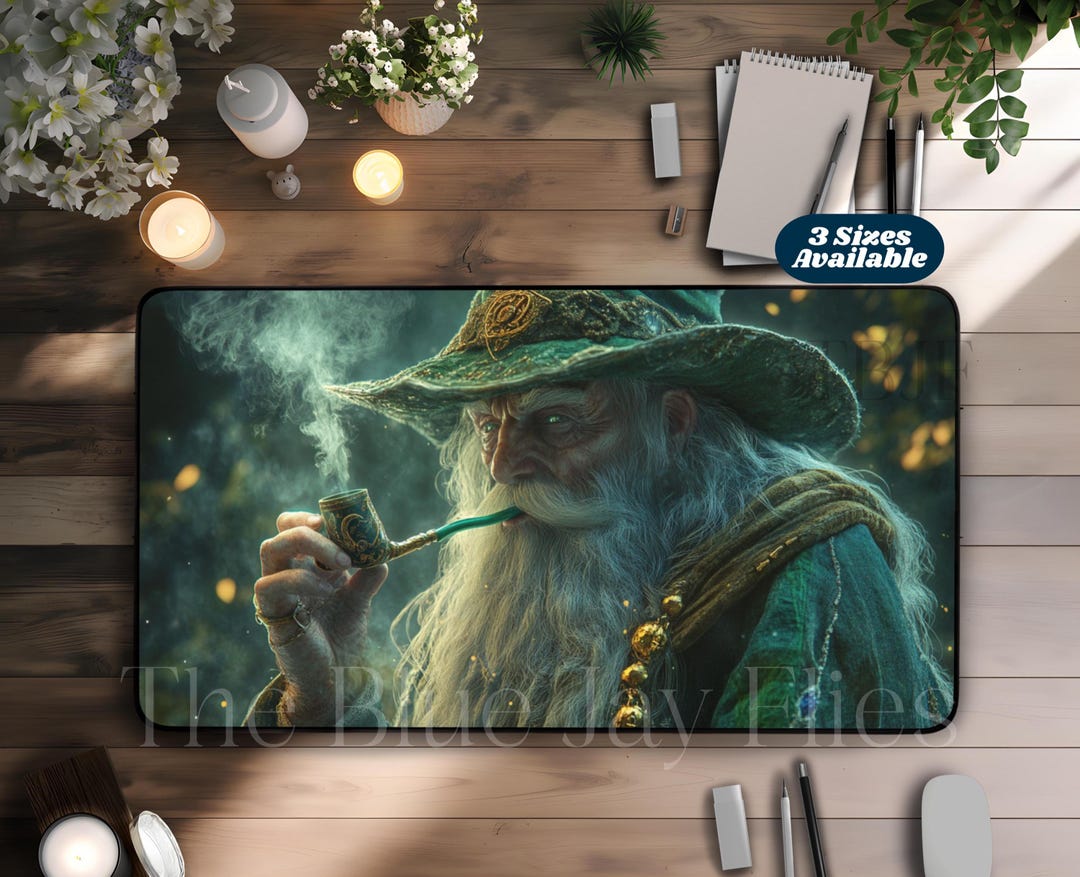 Enchanted Pipe Smoking Sage Desk Mat, Mystical Wizard Lover Home Office ...