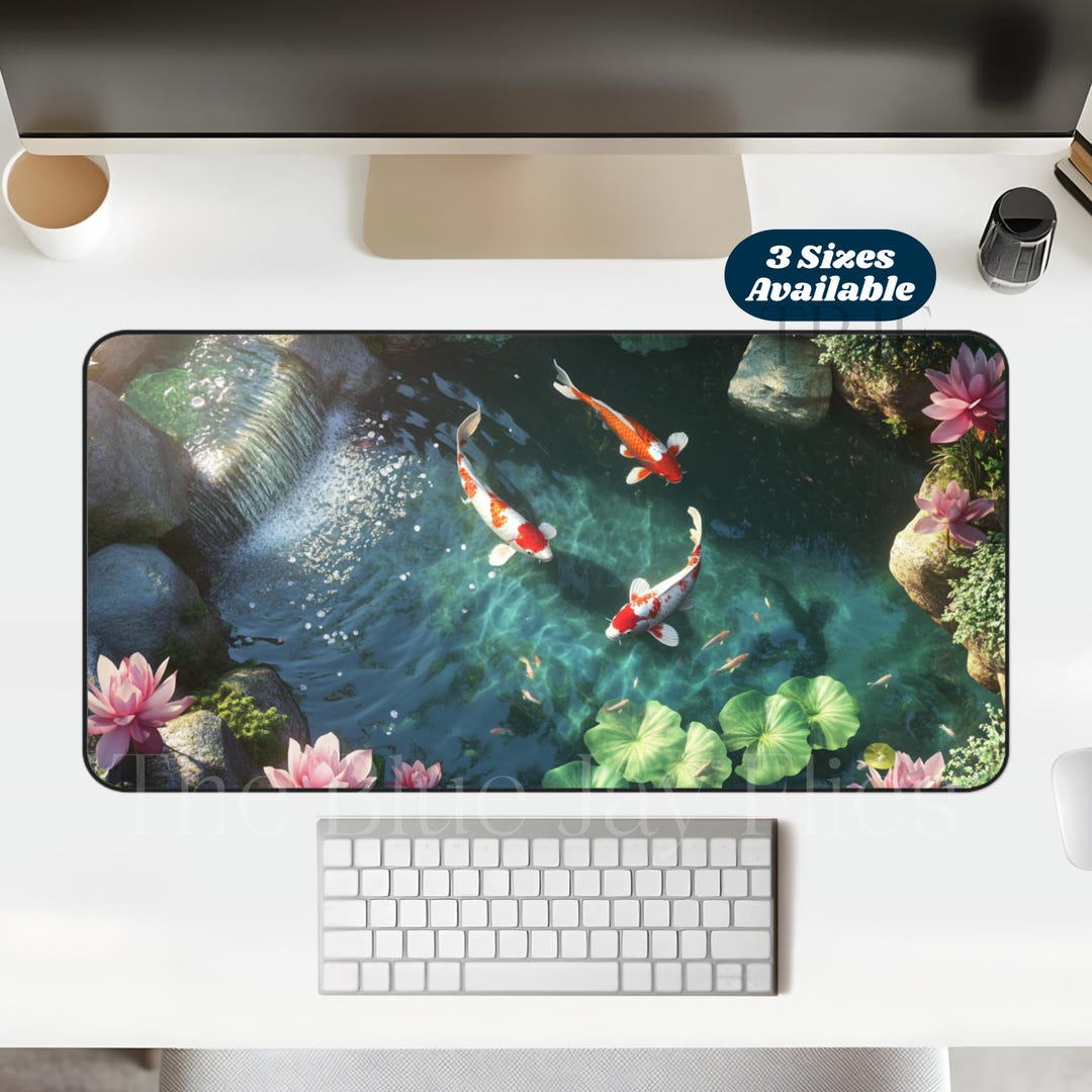 Serene Koi Fish Pond Desk Mat, Home Office Décor, Japanese Kawaii ...