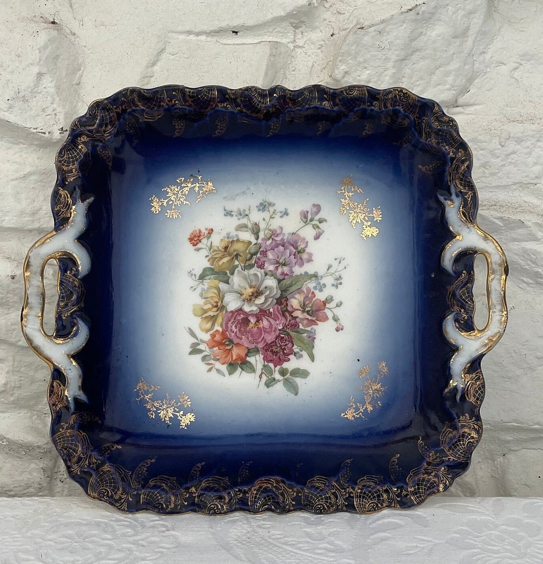 Antique Square Plate/platter With Handles and Gilt Detailing - Etsy