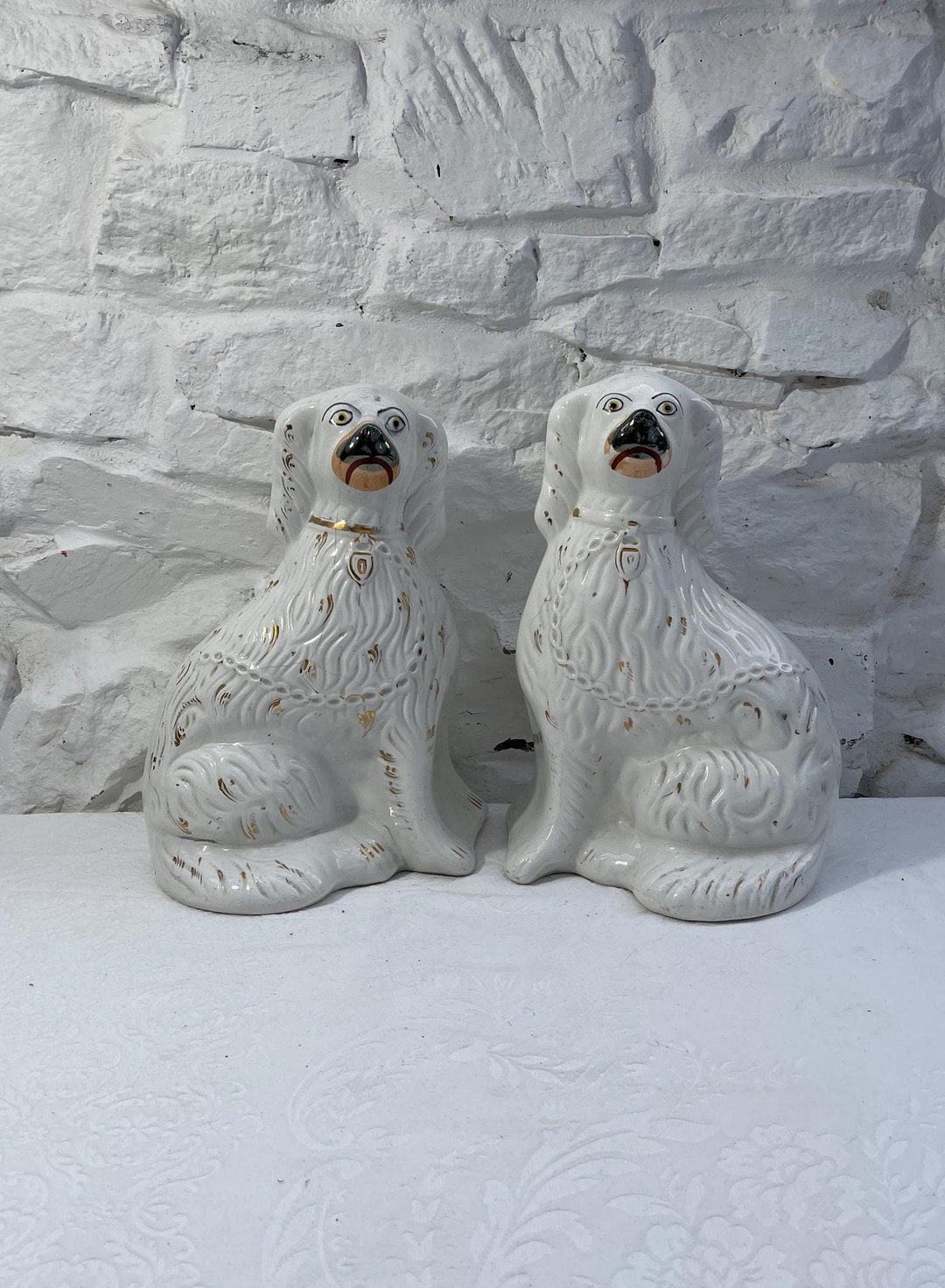 Victorian Staffordshire Style Pottery Dogs / Hand-painted With Gilt ...