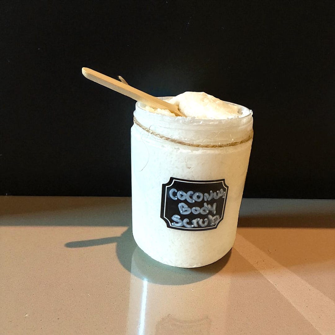 Body Scrub: Exfoliating Vegan Epsom Salt Scrub With Spoon. Coconut ...