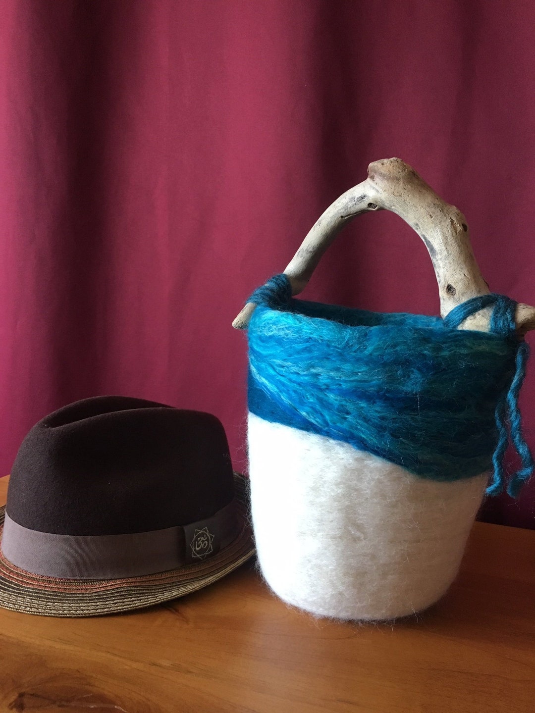 Wool Felted Beach Bucket, Basket, Felted Vessel With Driftwood Handle ...