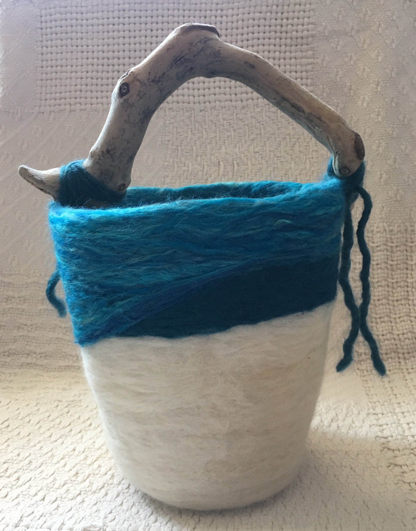 Wool Felted Beach Bucket Basket Felted Vessel with Driftwood | Etsy