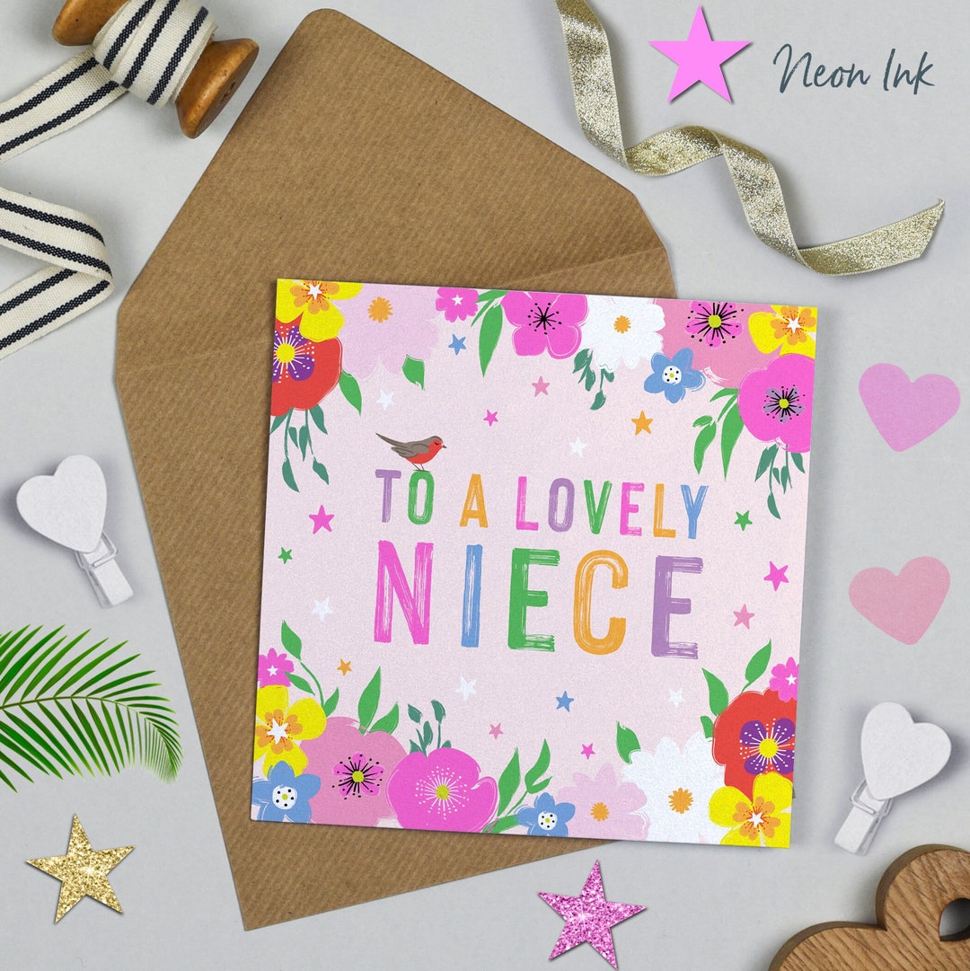 Festival Floral Niece Neon Birthday Card - Etsy UK