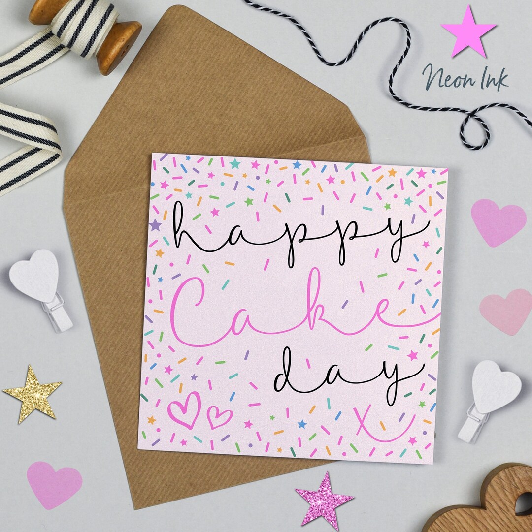 Starlight Happy Cake Day Card Neon Pink Birthday Card - Etsy