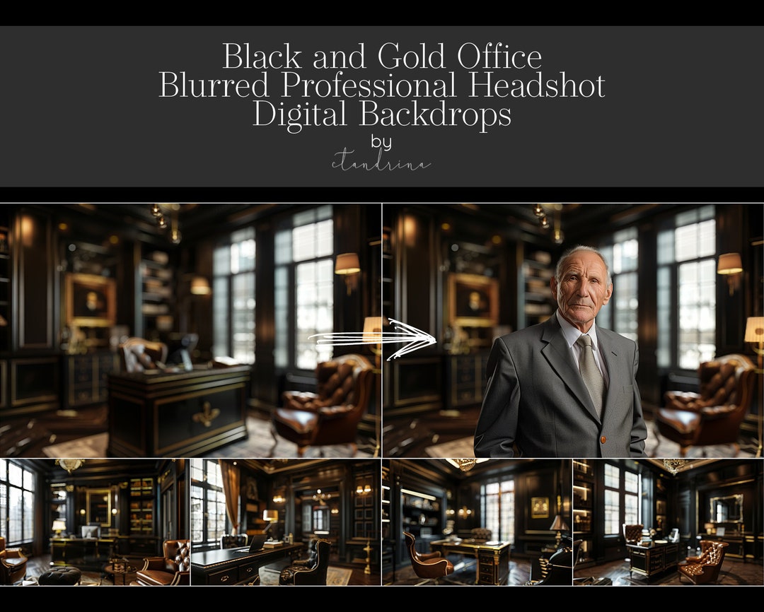 Black and Gold Office Headshot Digital Backdrops, Blurred Professional ...