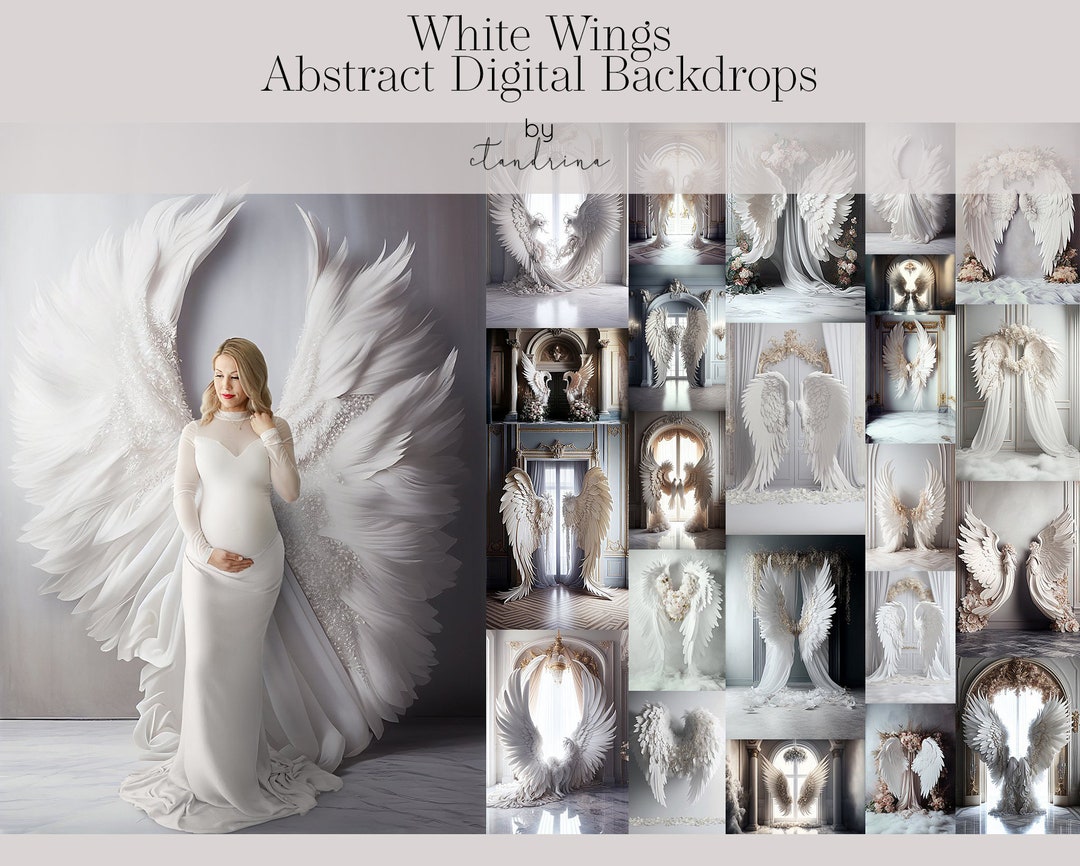 White Wing Abstract Digital Backdrops, White Angel Wing Maternity Backdrops, Dreamy Angel Wing ...