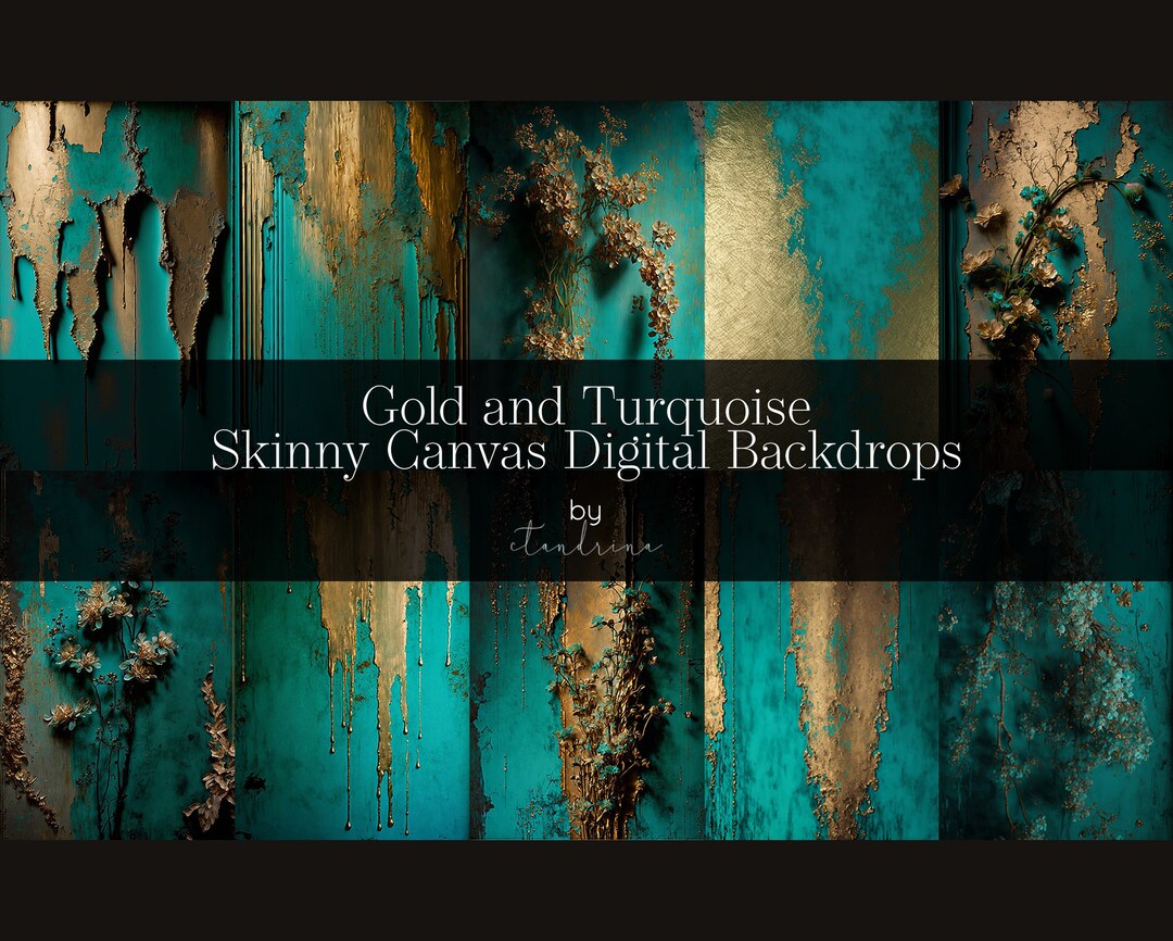 Gold and Turquoise Skinny Canvas Backdrop Overlays, Metallic Backdrop ...