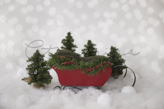 Santa Sleigh Newborn Digital Backdrop Red Sleigh with Pine | Etsy